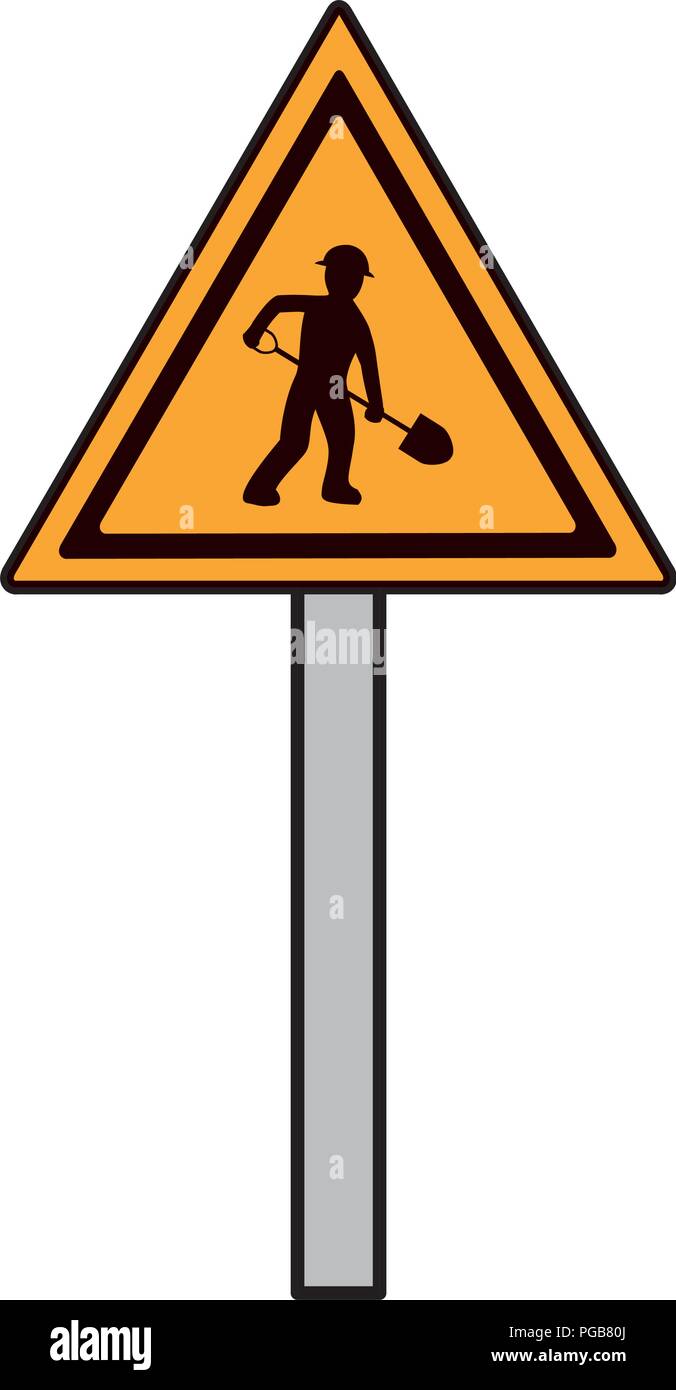color triangle caution emblem and laborer with shovel Stock Vector ...
