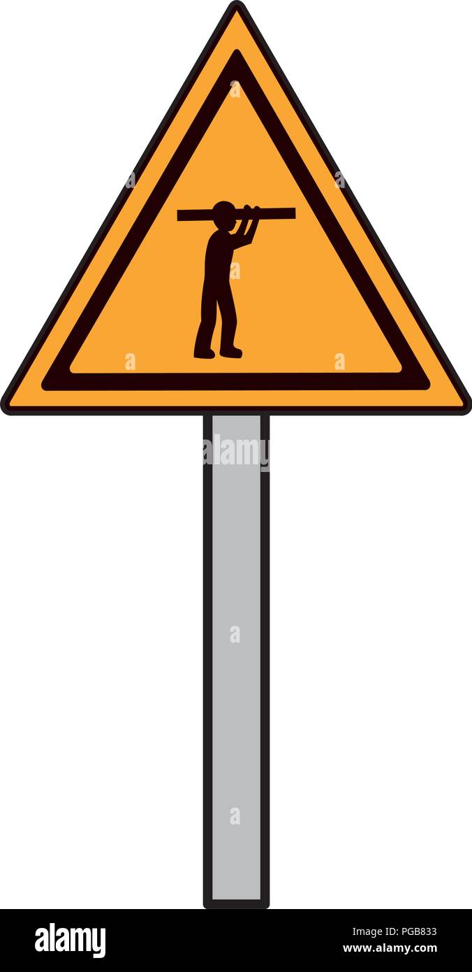 color triangle caution emblem and laborer with equipment Stock Vector ...