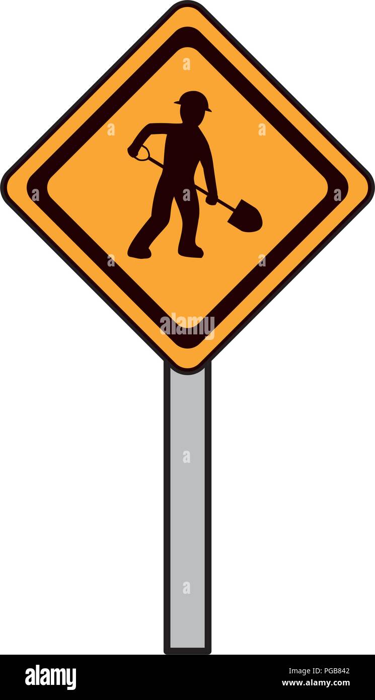 color diamond caution emblem and laborer with shovel Stock Vector Image ...