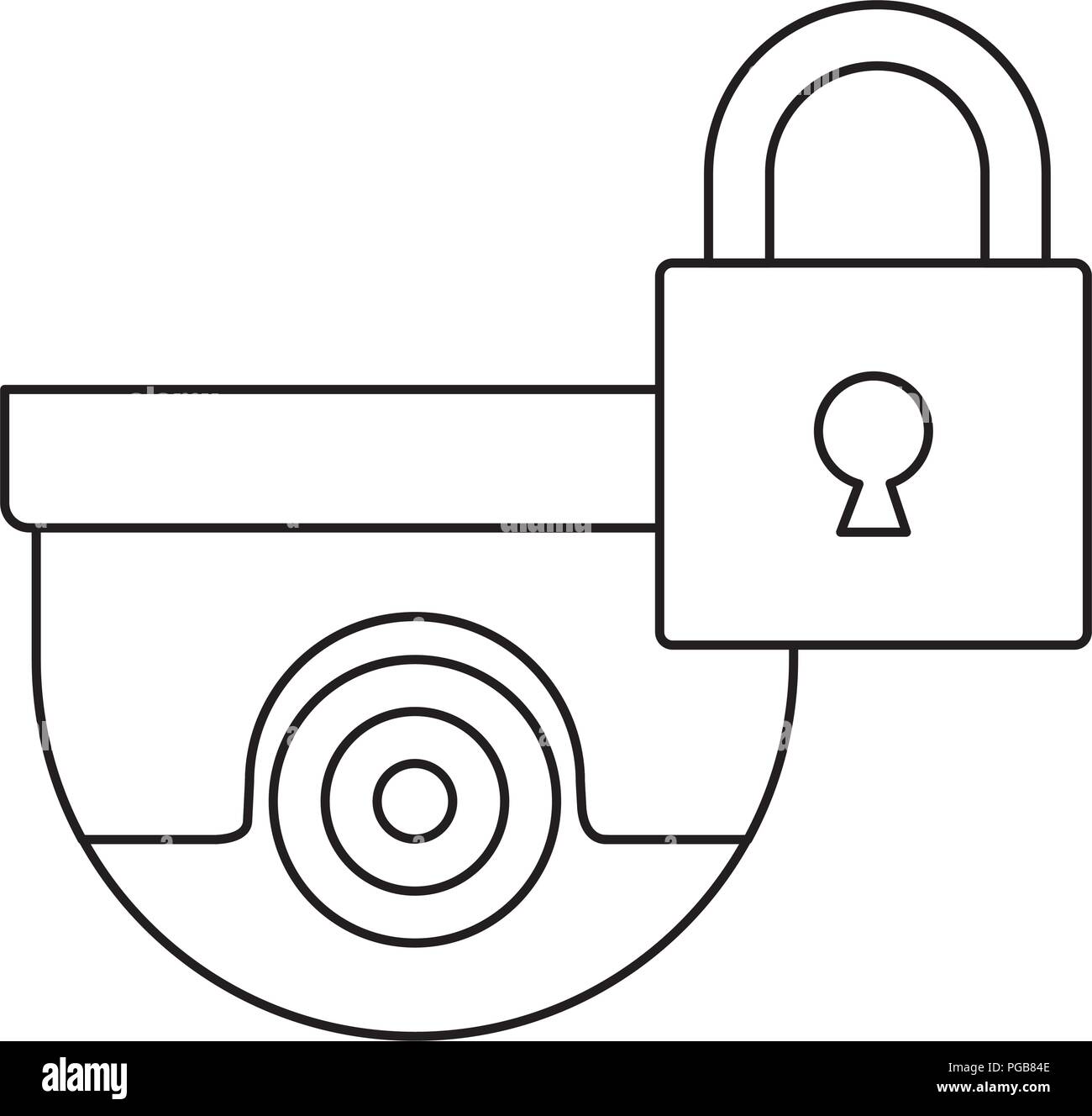 padlock and security camera icon over white background, vector ...