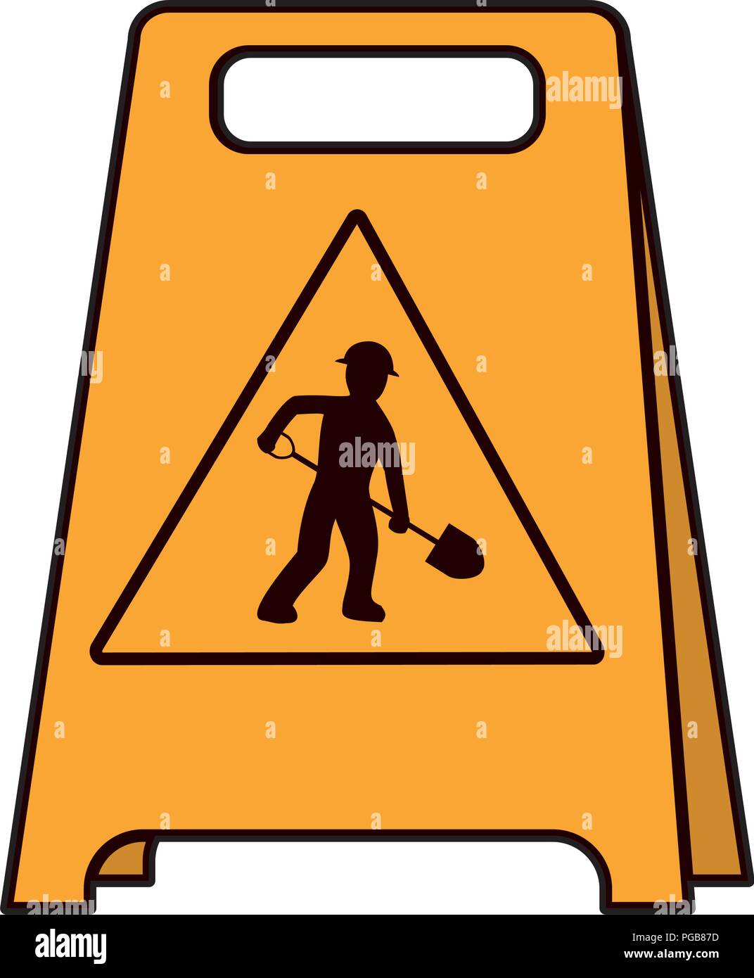 color plastic caution emblem and laborer with shovel Stock Vector Image ...