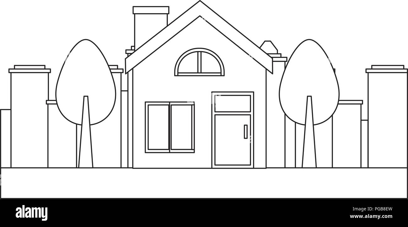 city landscape with modern house and trees over white background ...