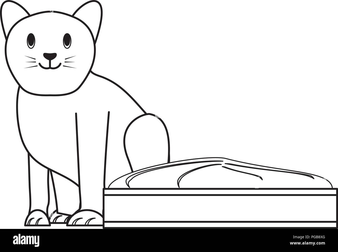 cute kitty in a littler box over white background, vector illustration ...