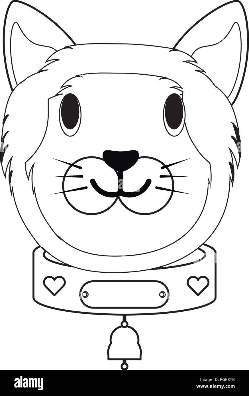 cute cat with collar and bell hanging over white background, vector ...