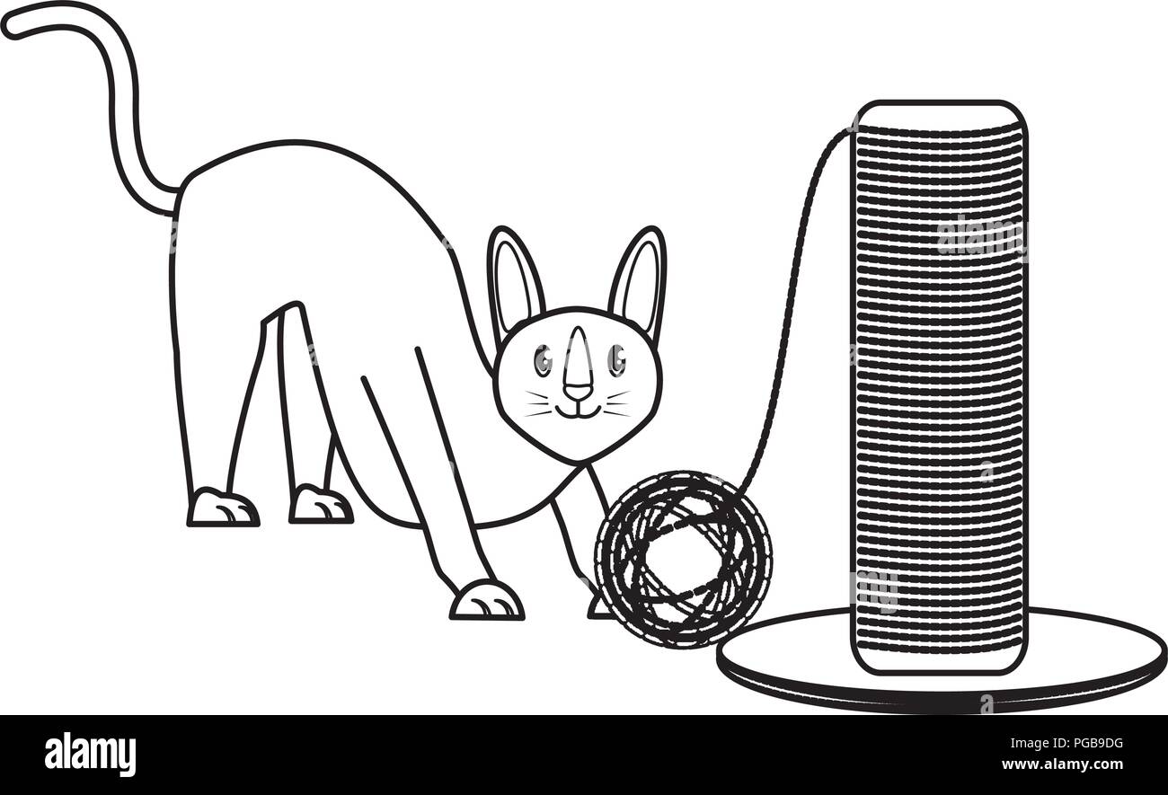 cute kitty with a cat scratcher over white background, vector ...