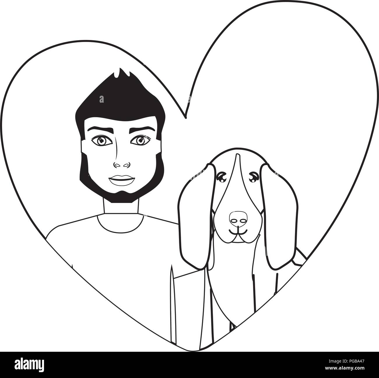 heart with cute basset hound dog and man over white background, vector ...