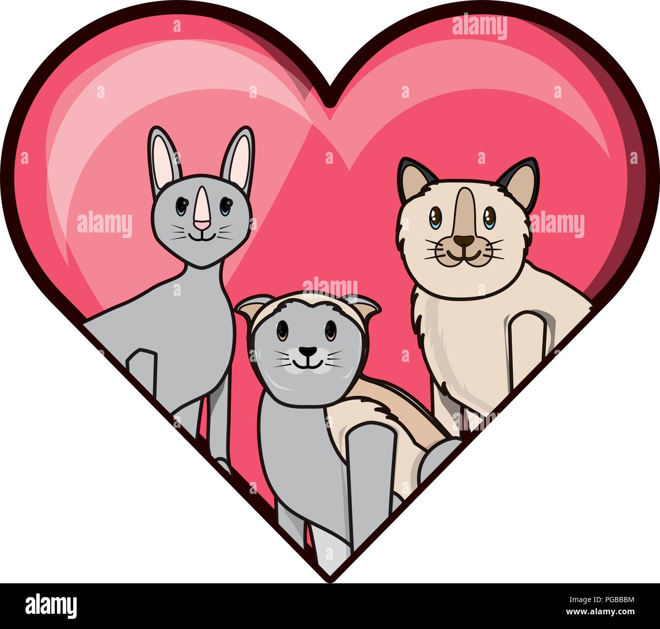 heart with cute cats over white background, colorful design. vector ...