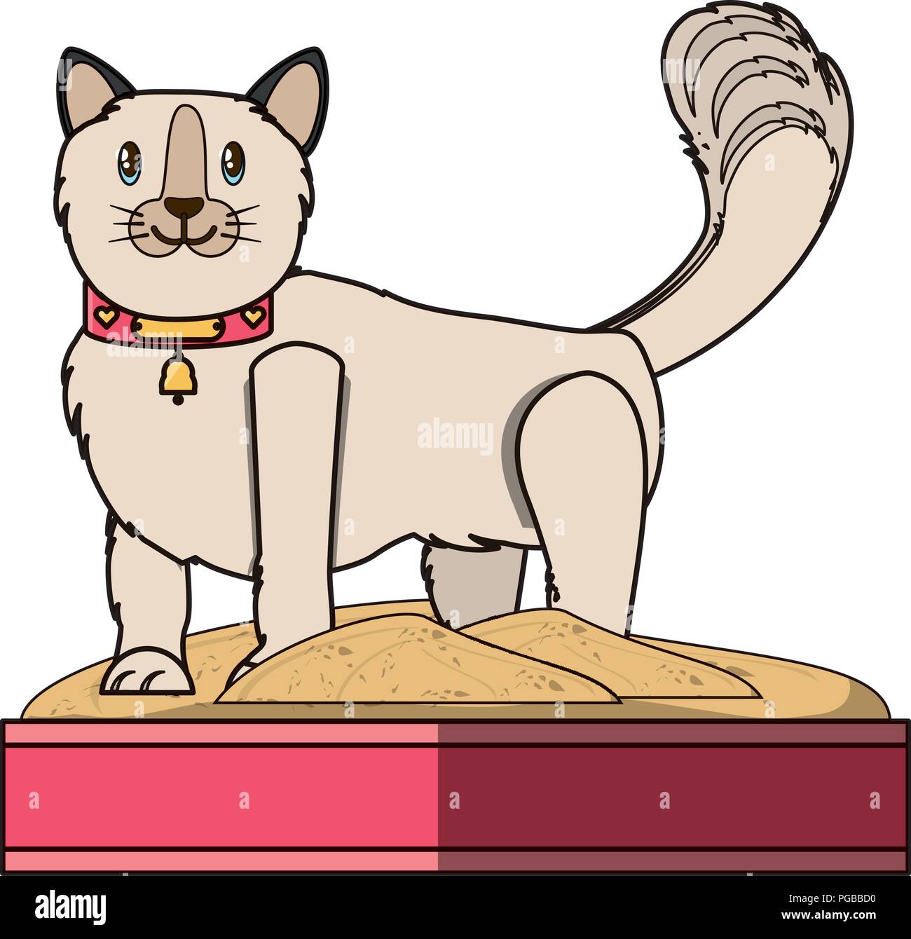 cute kitty in a littler box over white background, colorful design ...