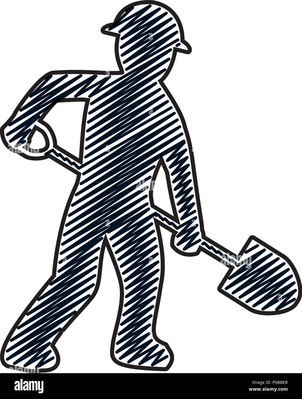 doodle pictogram laborer with shovel equipment maintenance Stock Vector ...