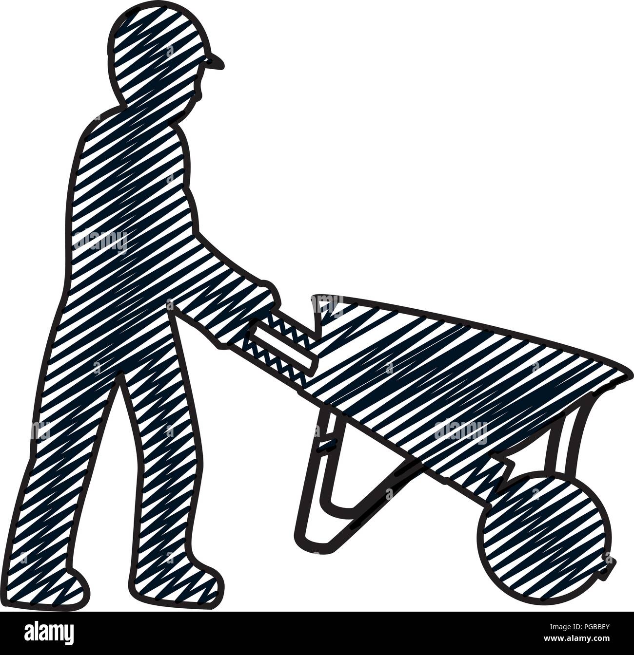 doodle pictogram laborer with wheelbarrow equipment maintenance Stock ...