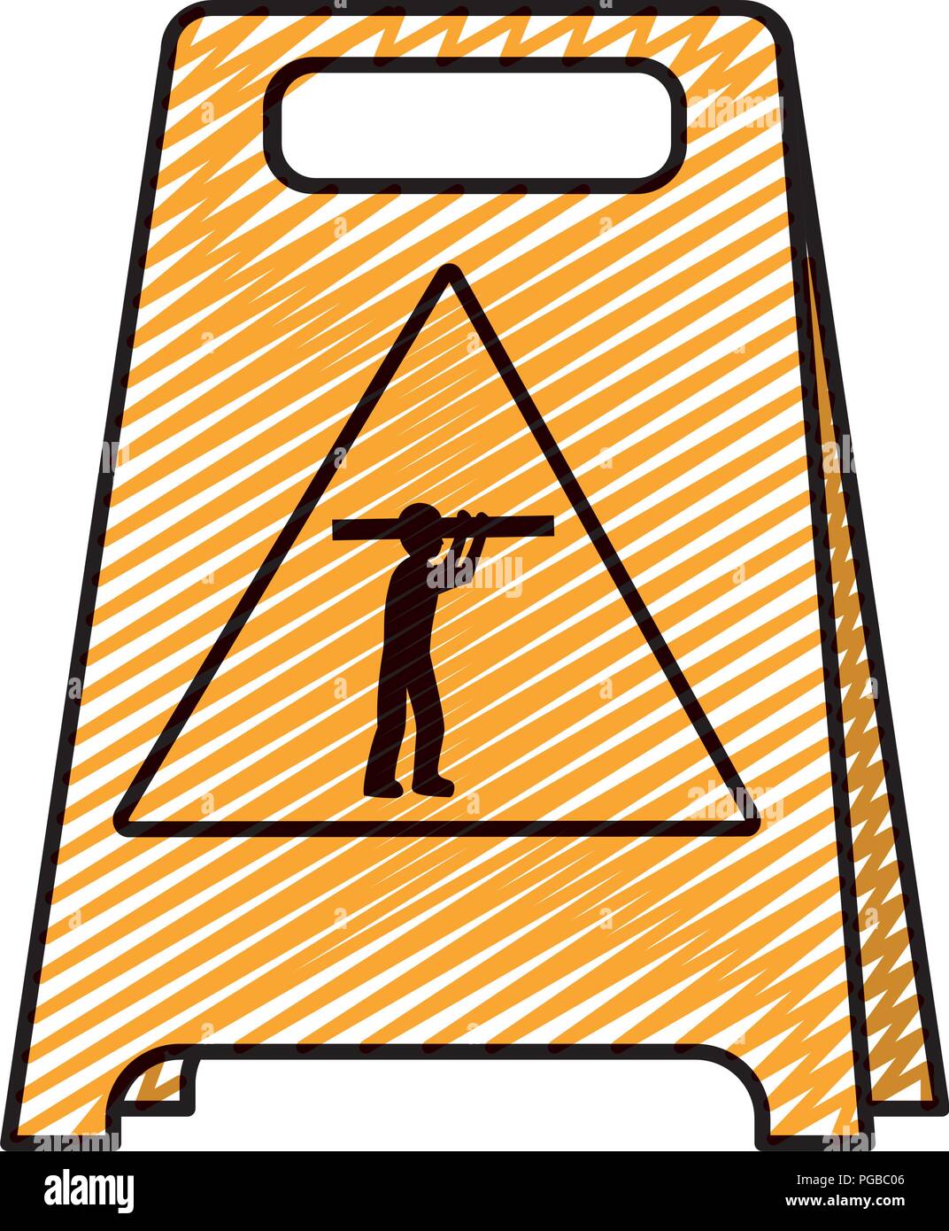 doodle plastic caution emblem and laborer with equipment Stock Vector ...