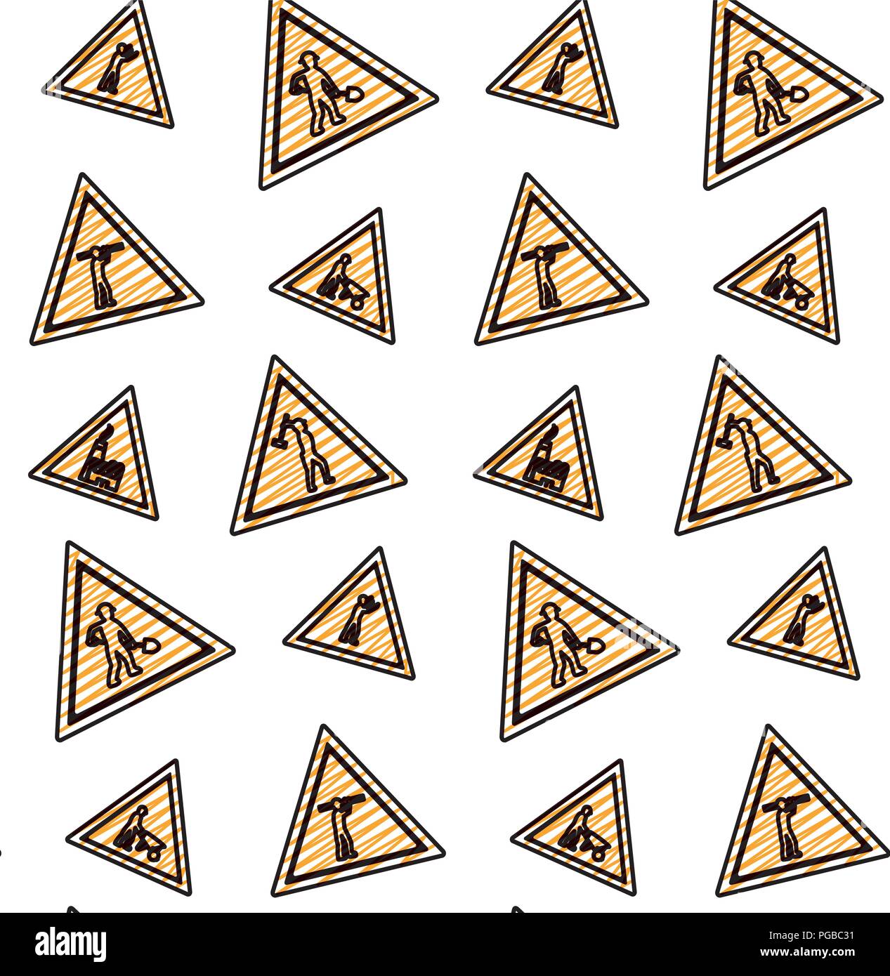 doodle triangle caution emblem to industry maintenance background Stock ...