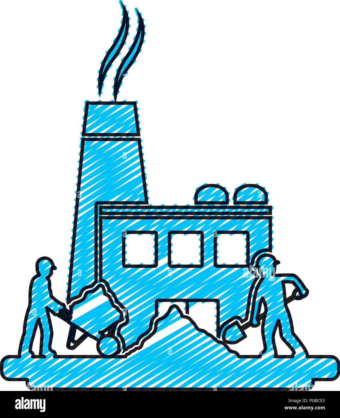 doodle laborer with construction equipment and pollution factory Stock ...