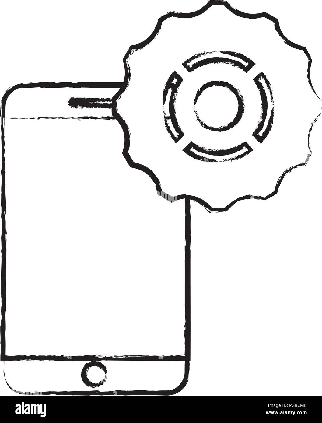 cellphone and gear wheel icon over white background, vector ...