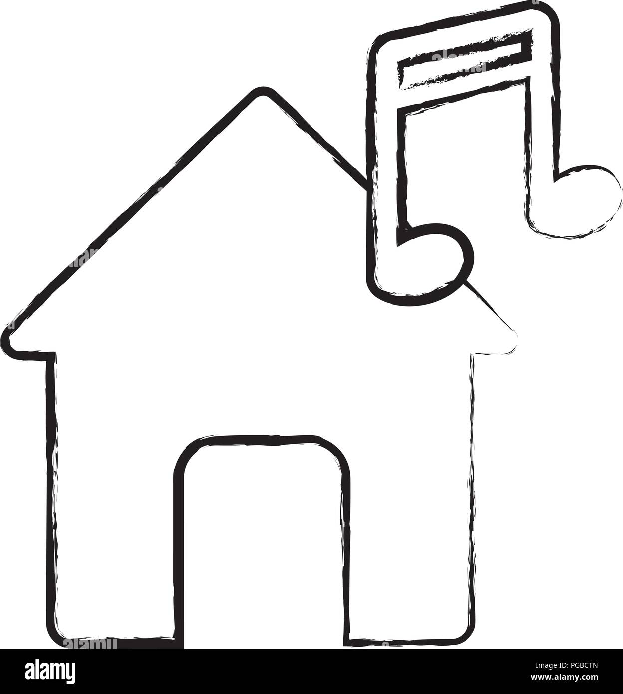 house and musical note over white background, vector illustration Stock ...