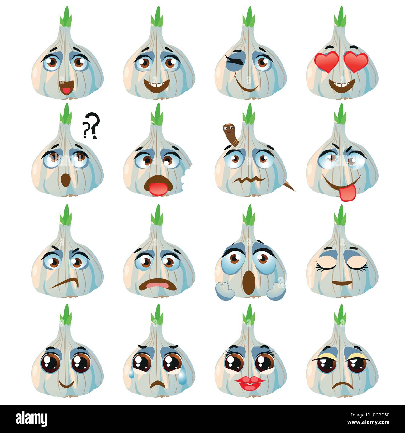 Set of vector stickers, emojis with cute garlic Stock Vector Image ...