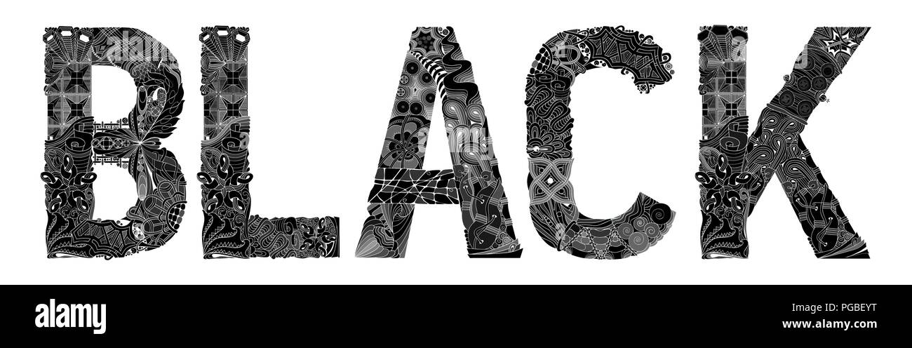 Hand-painted art design. Hand drawn illustration word BLACK for t-shirt ...