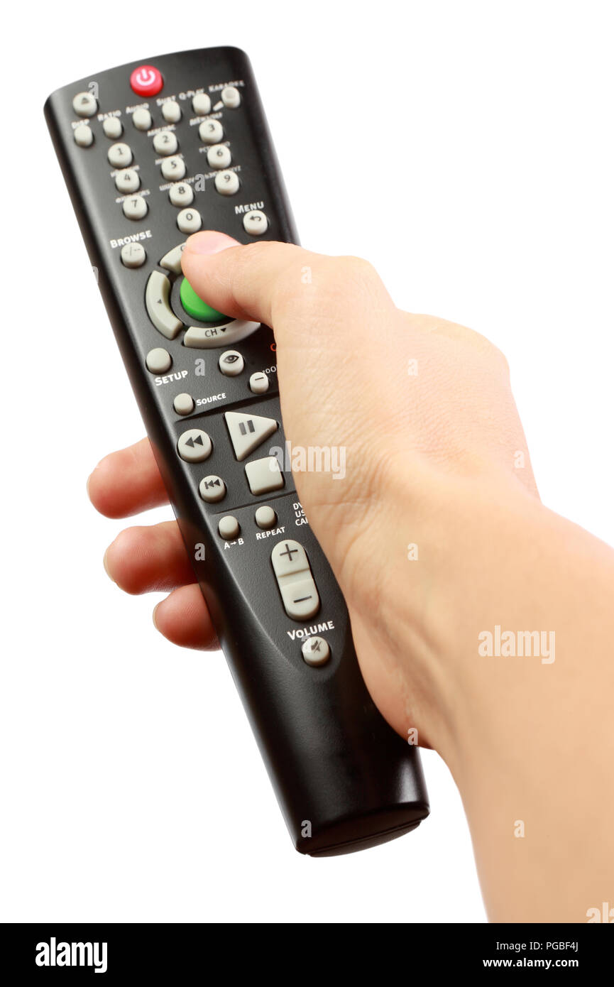 Hand with remote control isolated on the white background Stock Photo ...