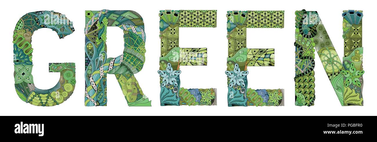 Hand-painted art design. Hand drawn illustration word GREEN for t-shirt ...
