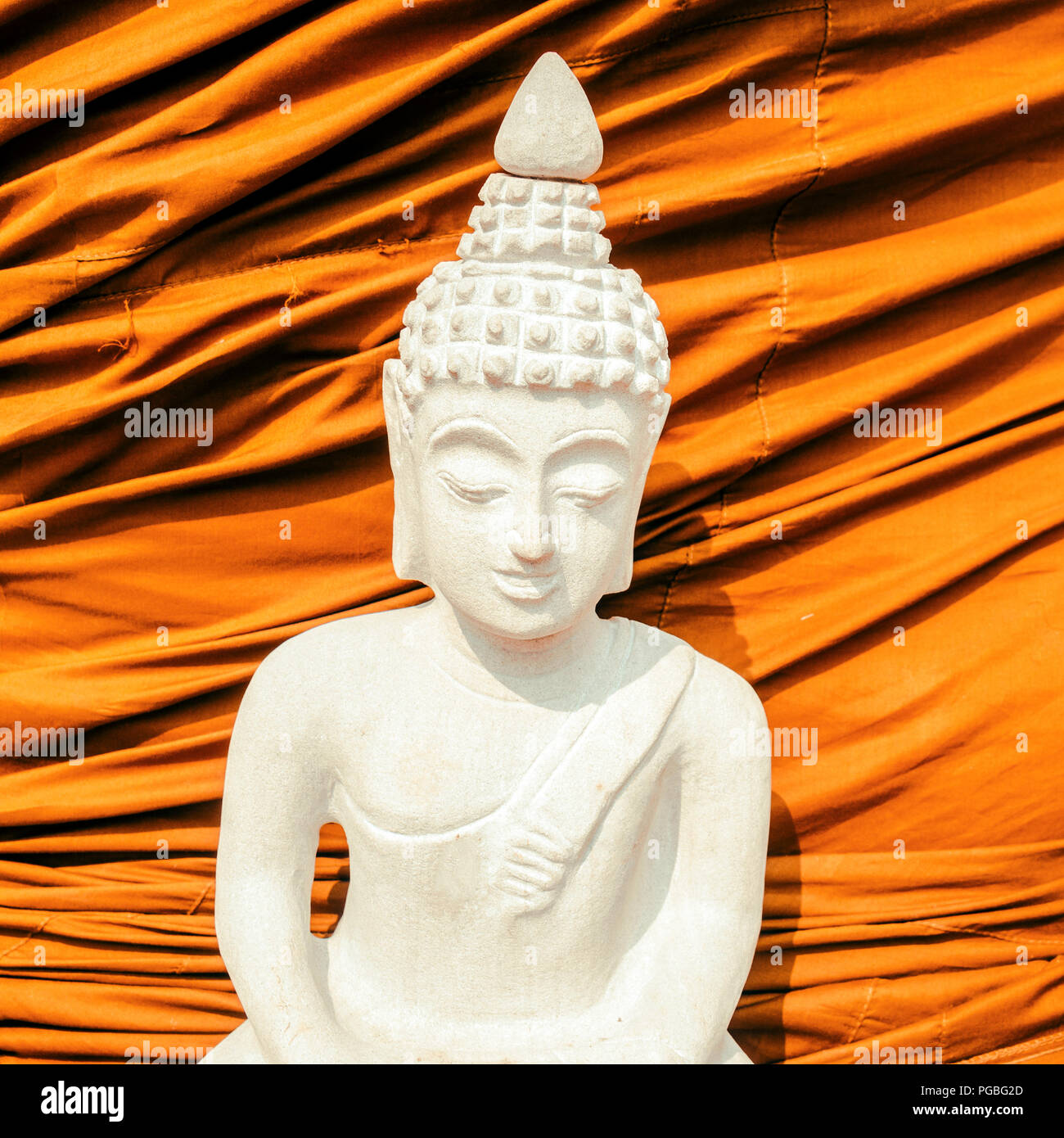 Carved stone Buddha statue; wat/temple complex in old Siam kingdom ...