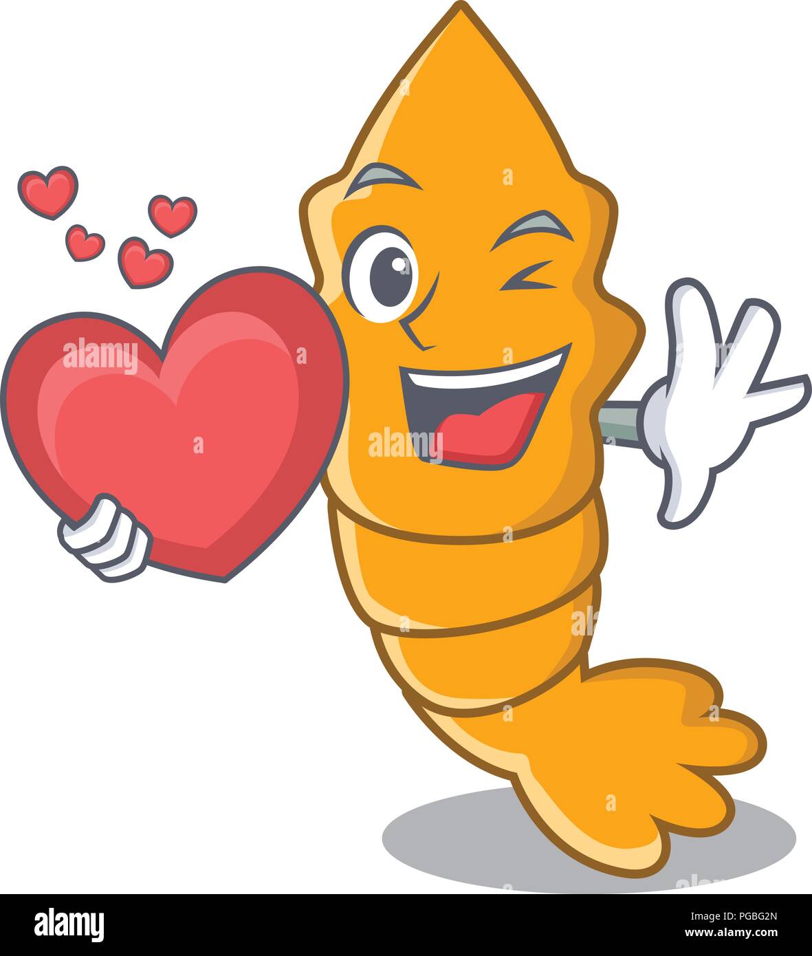 With heart cooked shrimps isolated on mascot cartoon vector ...