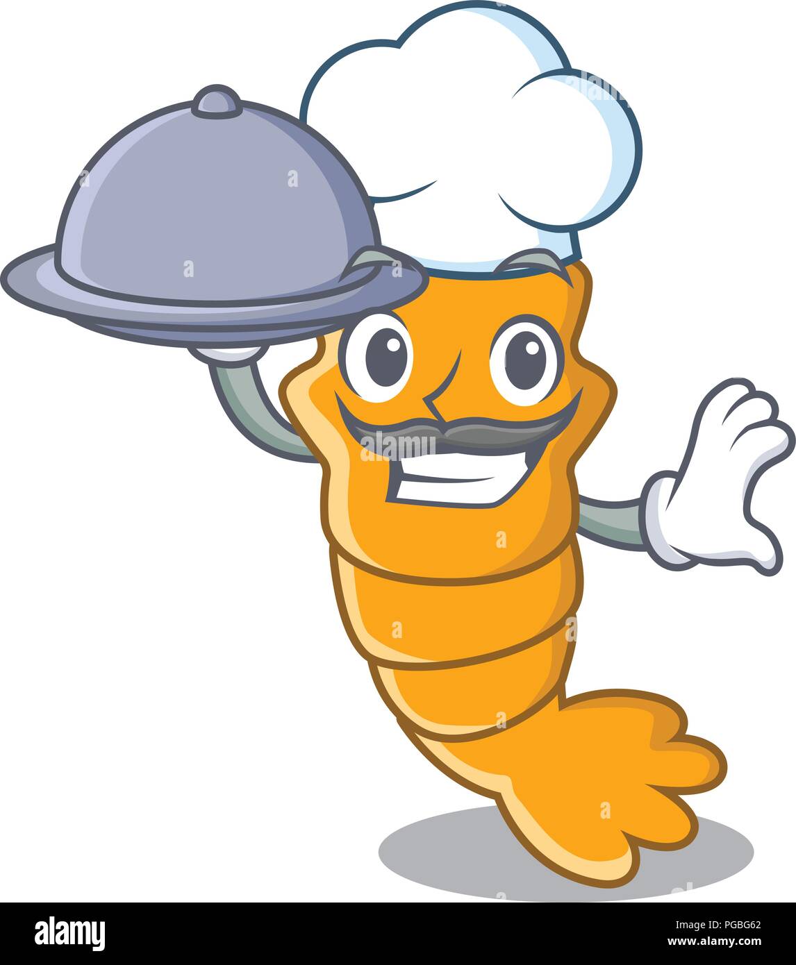 Chef with food cooked shrimps isolated on mascot cartoon vector ...