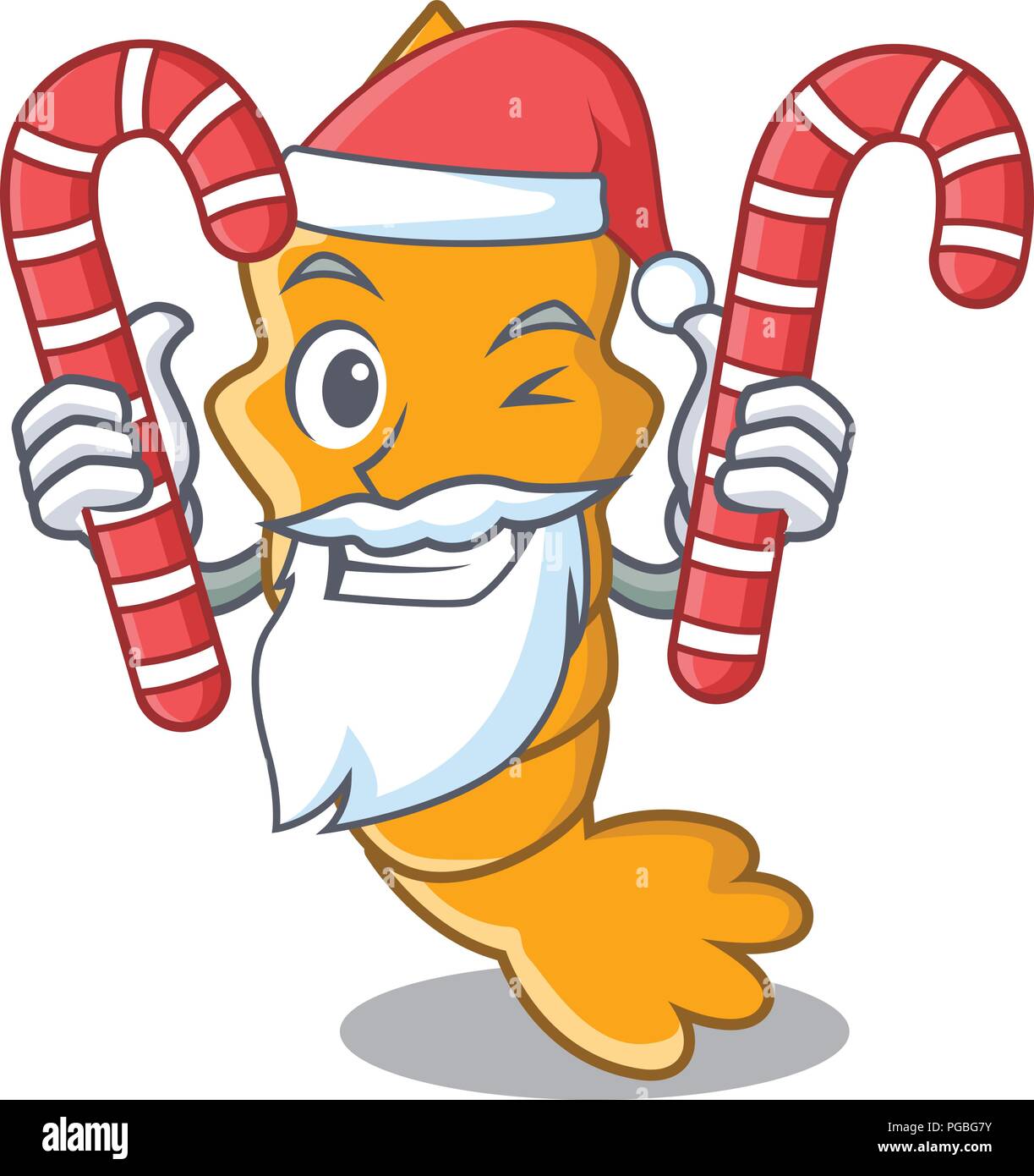 Santa with candy steamed fresh raw shrimp on mascot cartoon vector ...
