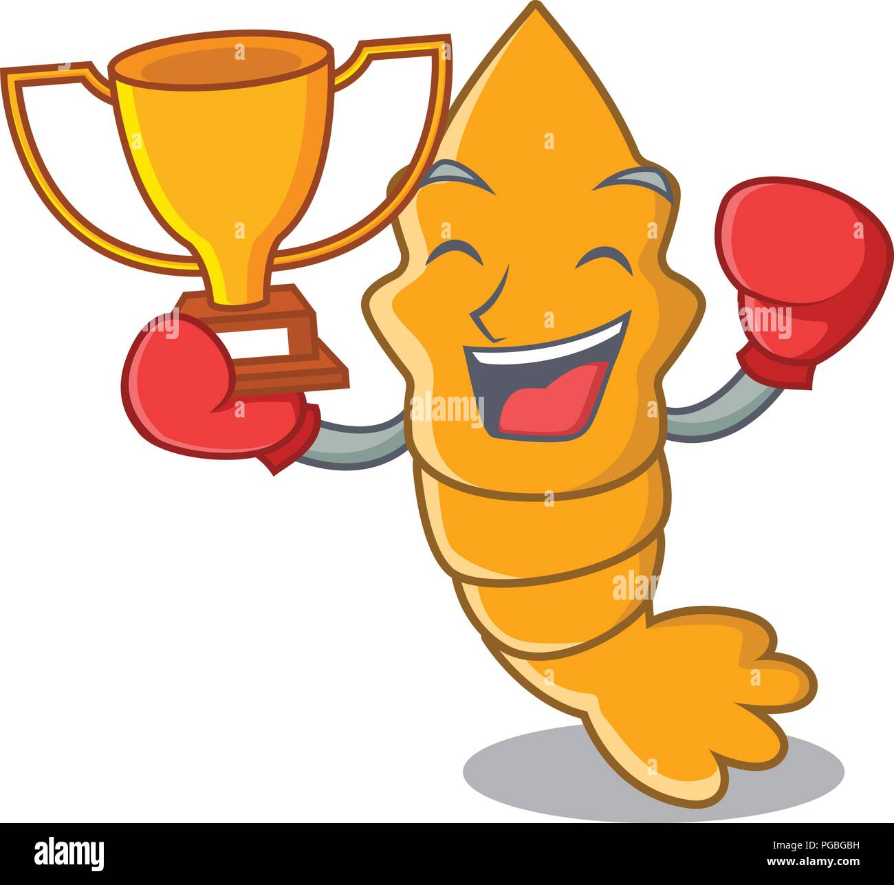 Boxing winner steamed fresh raw shrimp on mascot cartoon vector ...