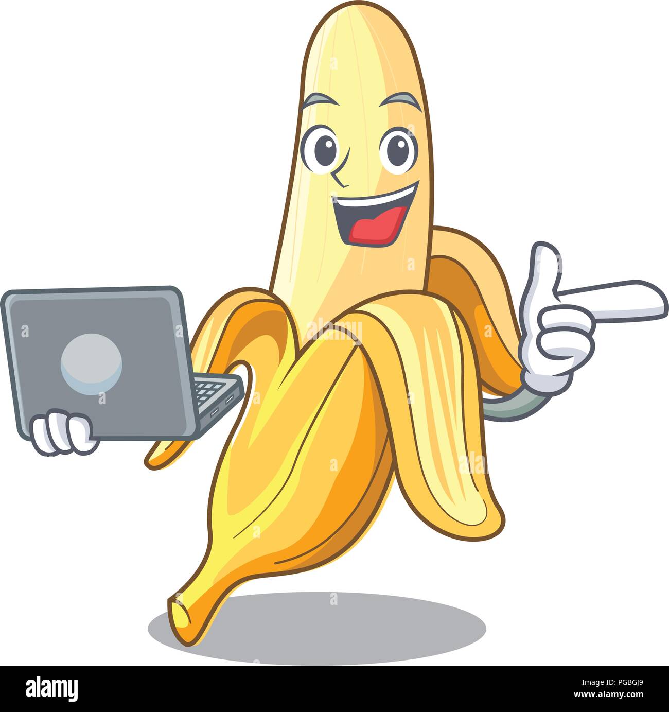 With laptop ripe banana isolated on character cartoon vector ...