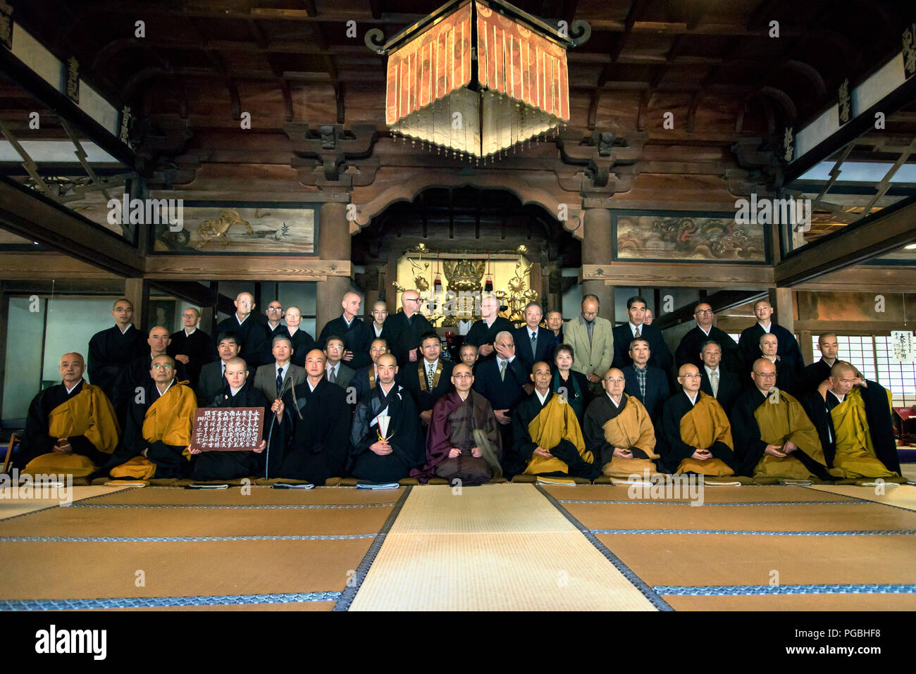 Okayama, Japan: Zen priests pose for photographs in zen monastery in ...