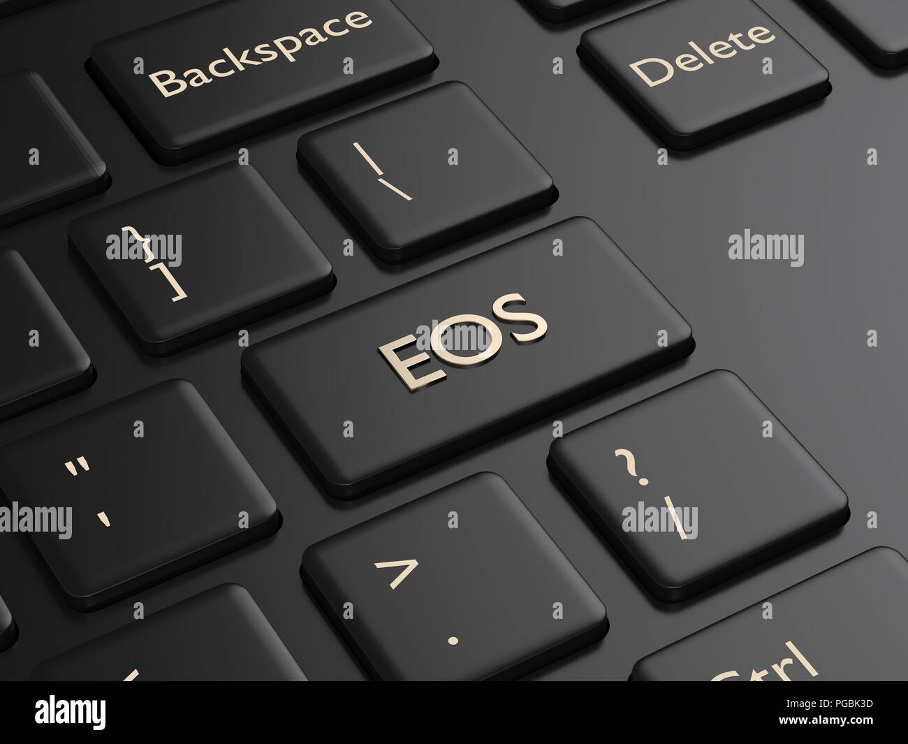 3d render of computer keyboard with EOS button. Cryptocurrencies ...