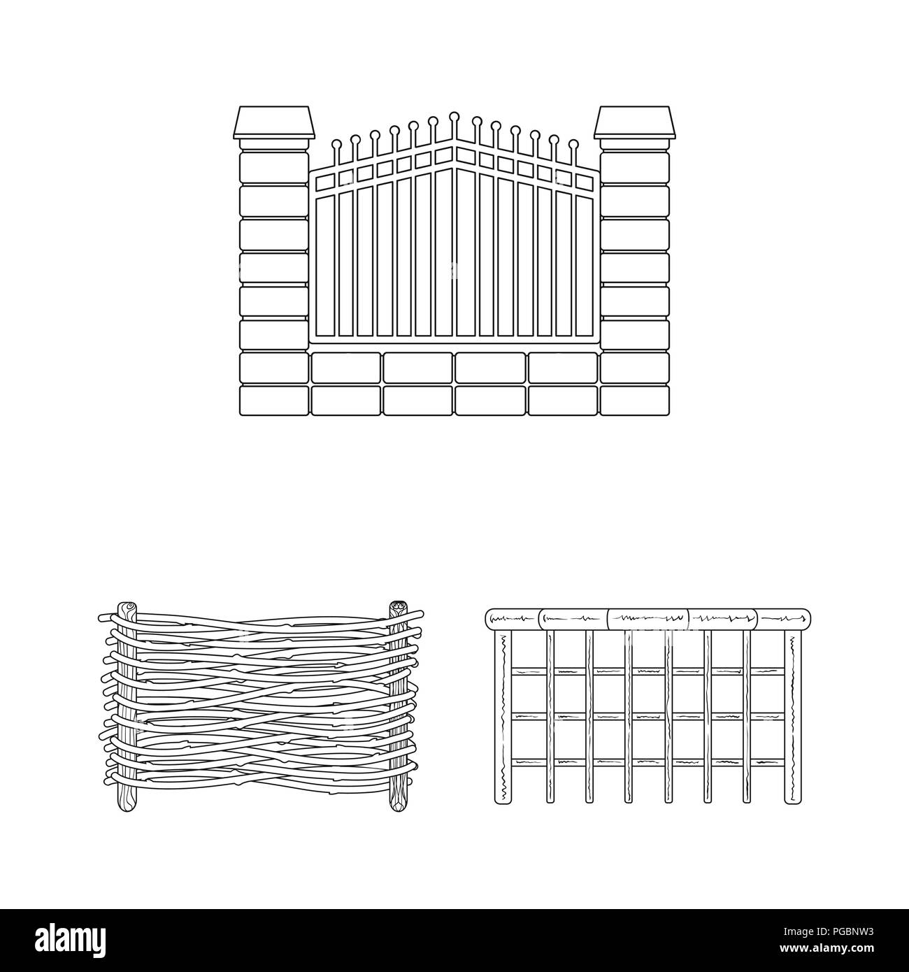 Different fence outline icons in set collection for design.Decorative ...