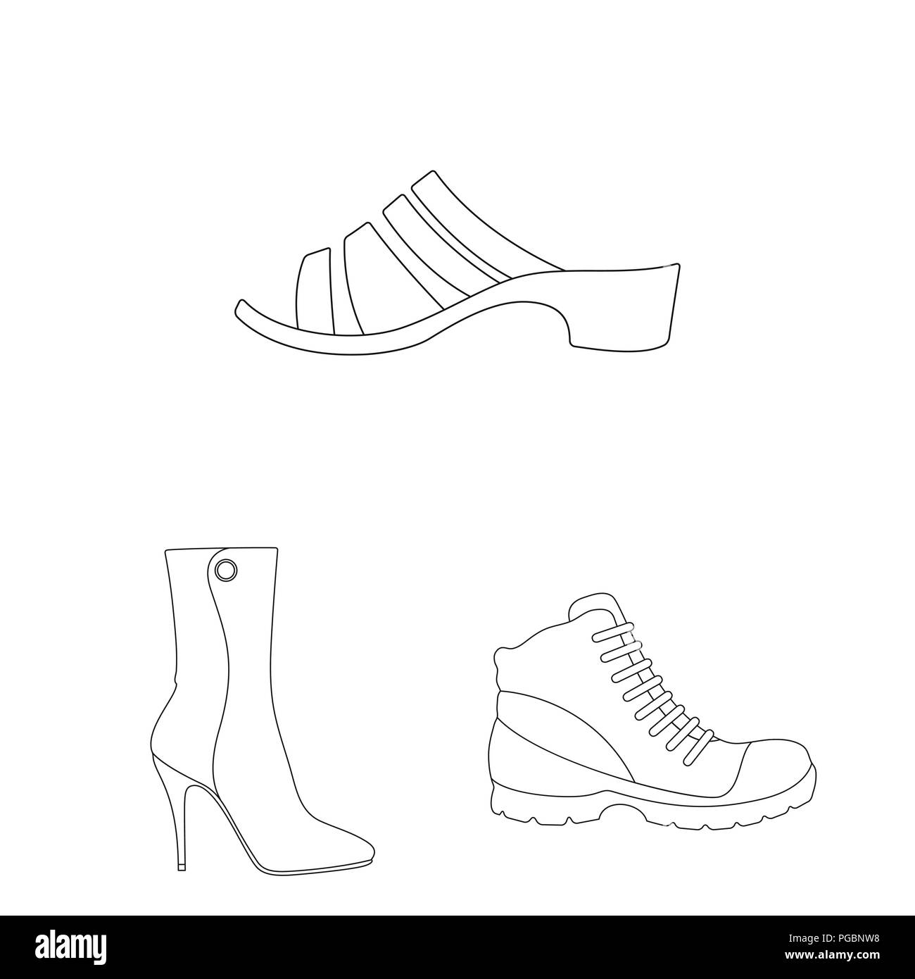 Different shoes outline icons in set collection for design. Men and ...