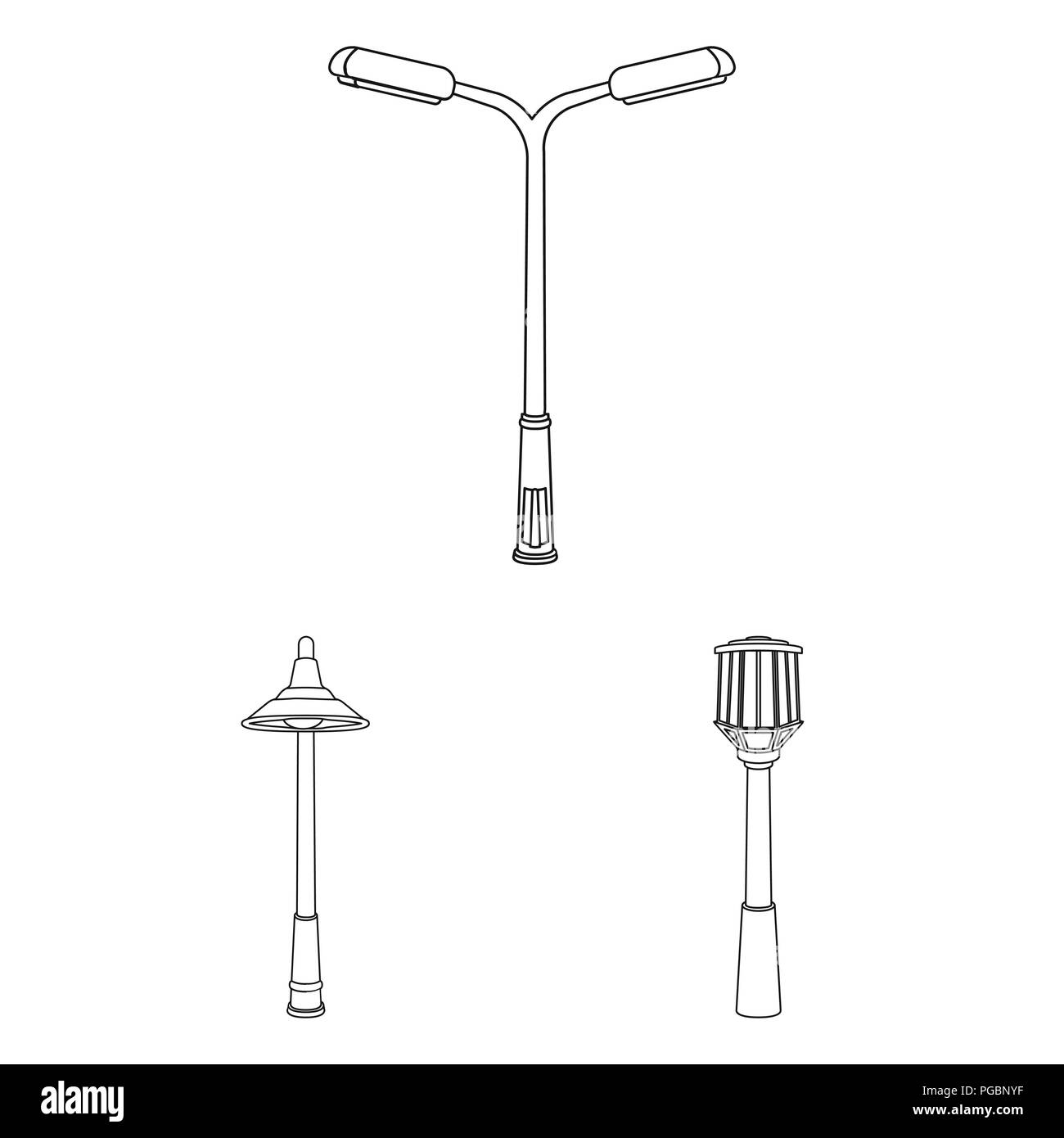 Lamp post outline icons in set collection for design. Lantern and ...