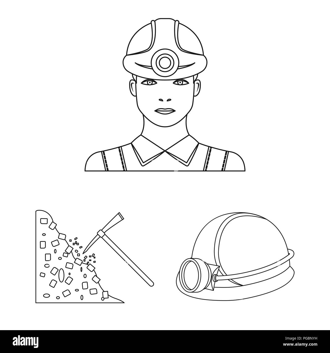 Mining industry outline icons in set collection for design. Equipment ...