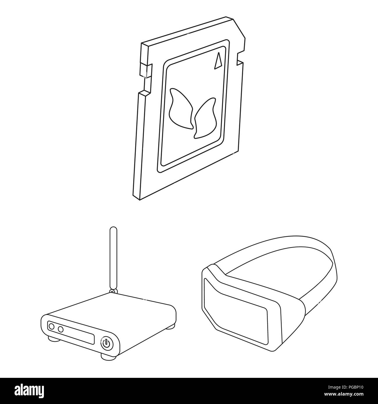 Personal computer outline icons in set collection for design. Equipment ...