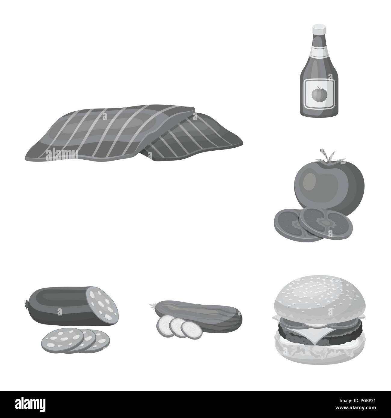 Burger and ingredients monochrome icons in set collection for design ...