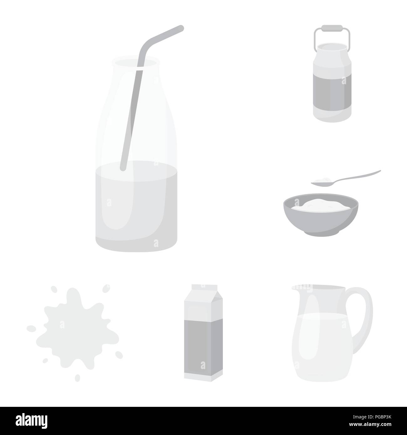 Milk product monochrome icons in set collection for design.Milk and ...