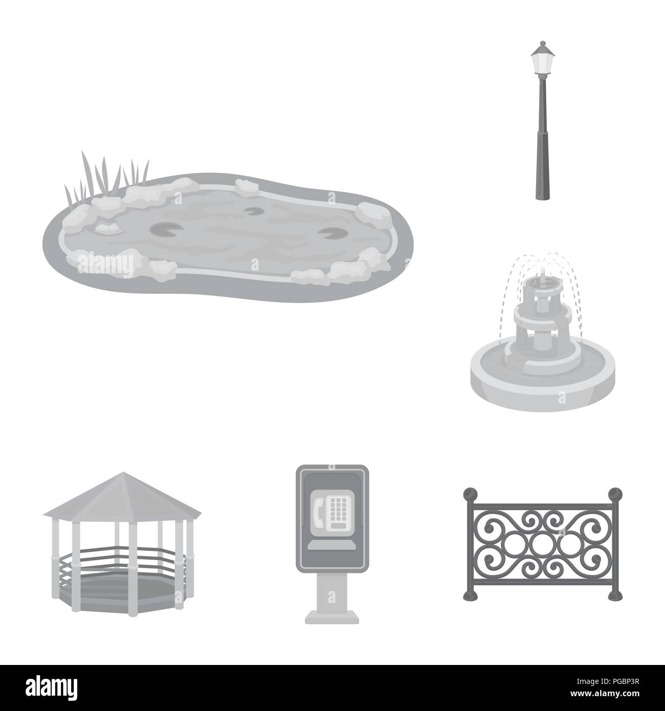 Park, equipment monochrome icons in set collection for design. Walking and rest vector symbol ...