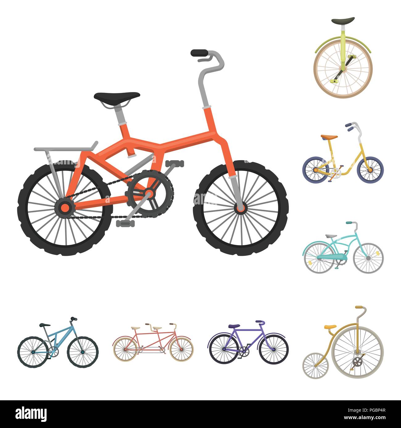 Various bicycles cartoon icons in set collection for design. The type ...