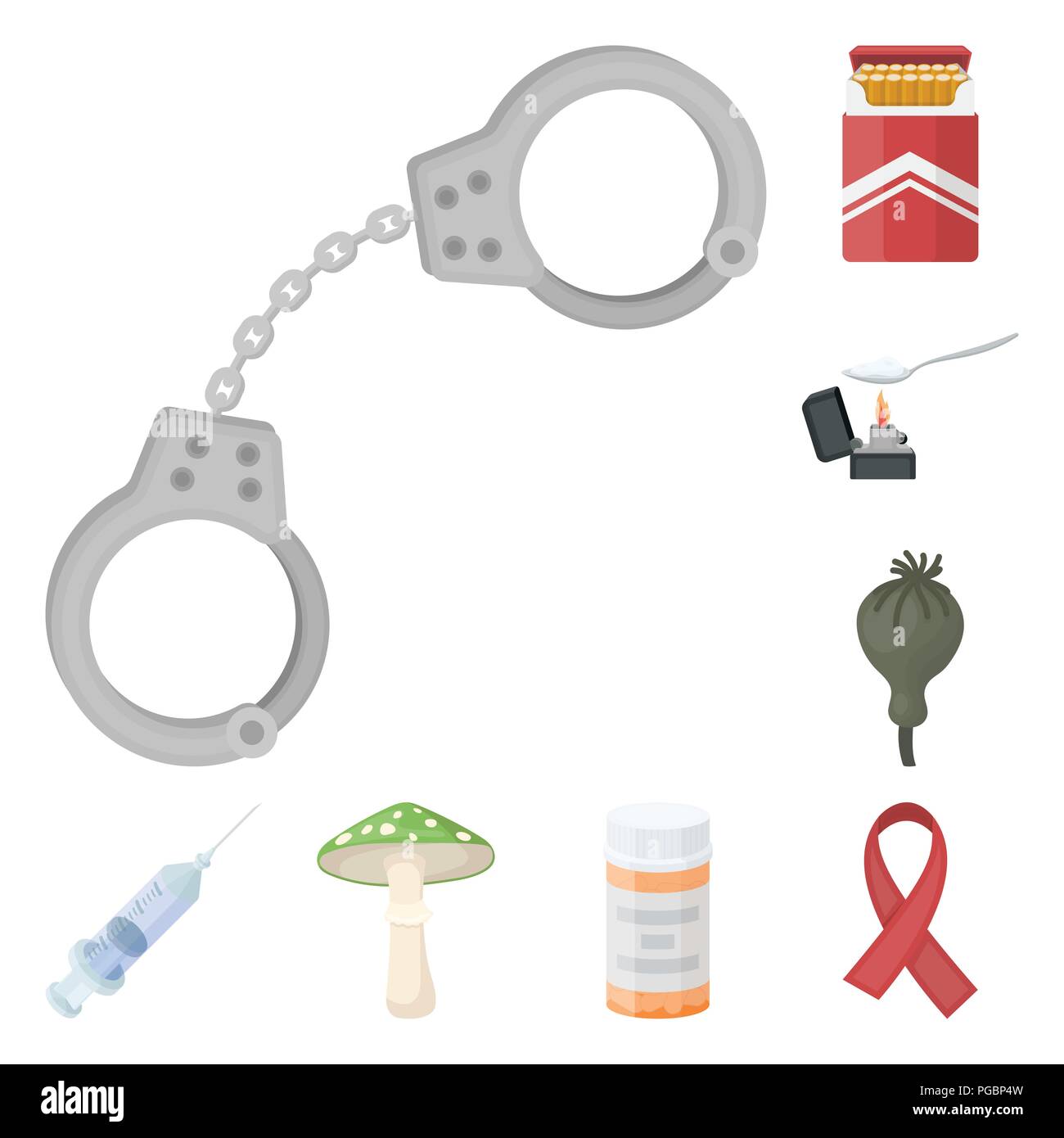 Drug addiction and attributes cartoon icons in set collection for ...