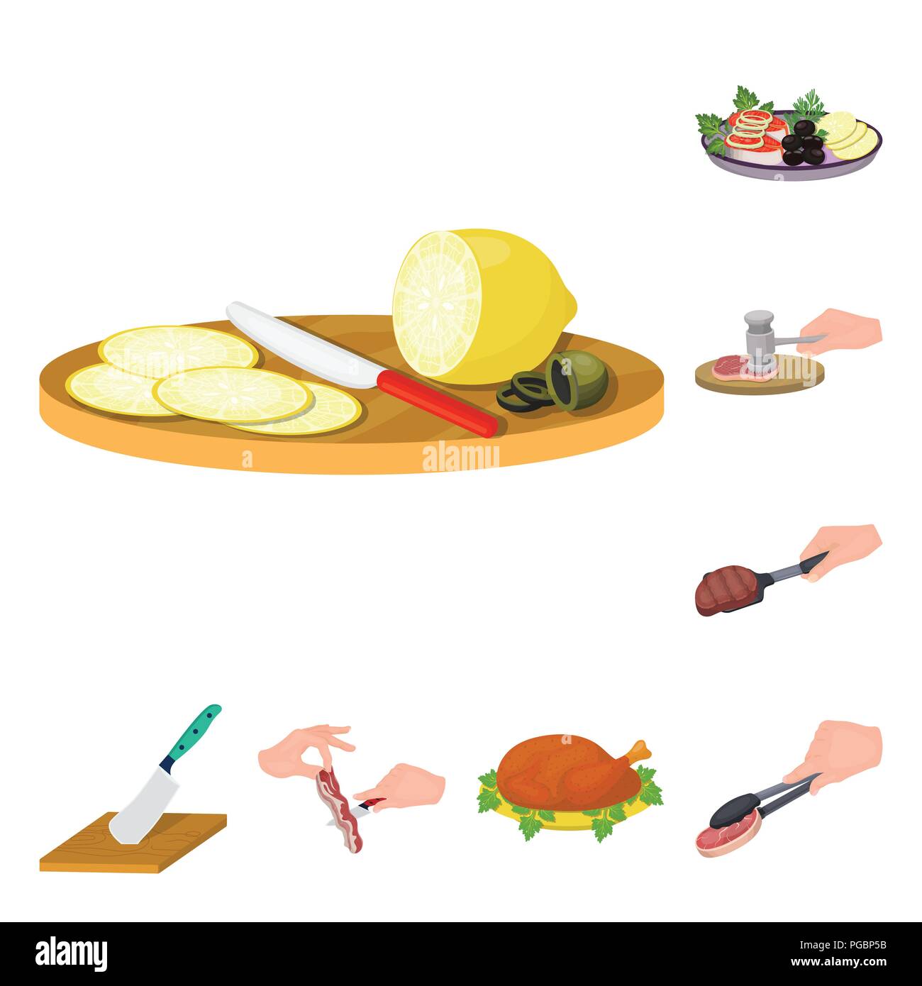 Cooking food cartoon icons in set collection for design. Kitchen ...