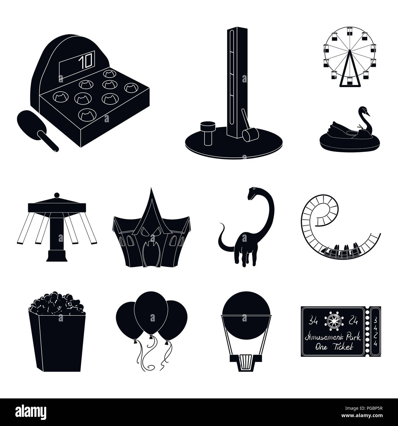 Amusement park black icons in set collection for design. Equipment and attractions vector symbol ...