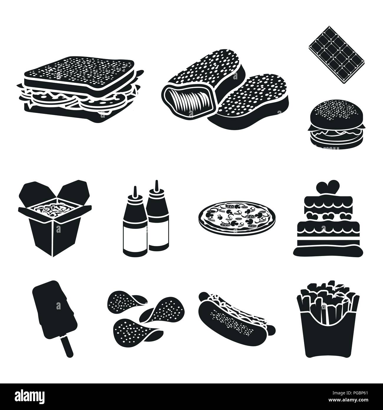 Fast food black icons in set collection for design.Food from semi ...