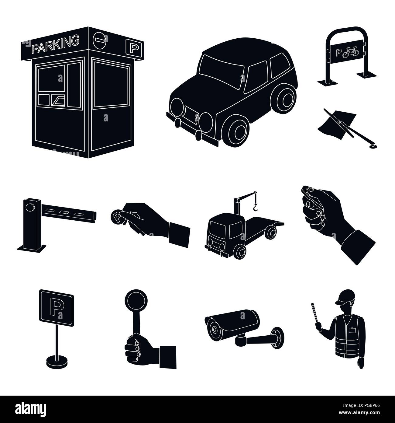 Parking for cars black icons in set collection for design. Equipment ...