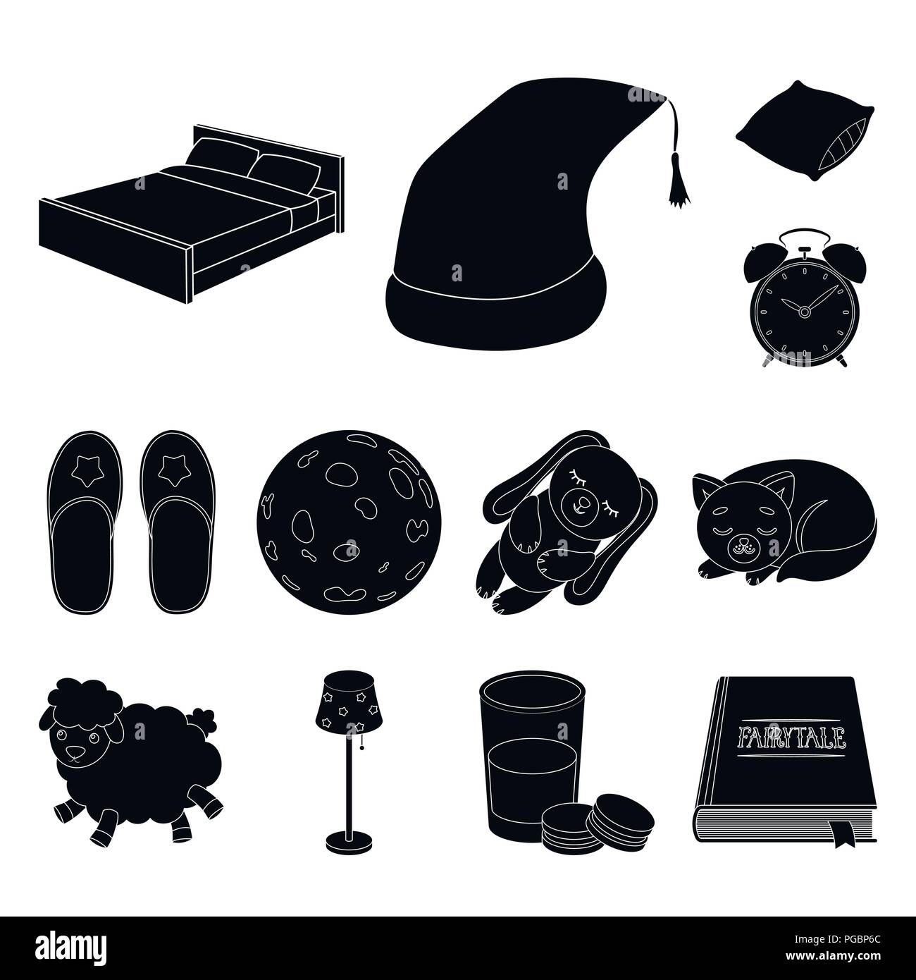 Rest and sleep black icons in set collection for design. Accessories ...