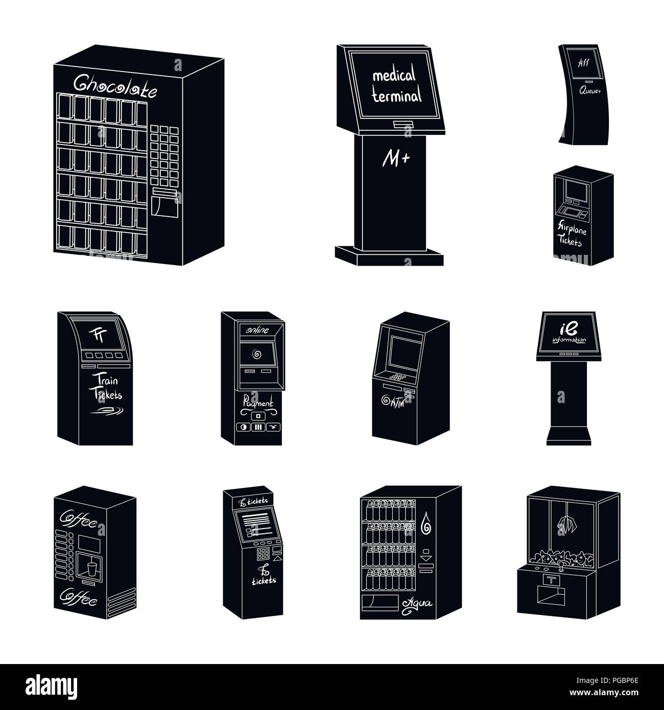 Variety of terminals black icons in set collection for design. ATM and ...