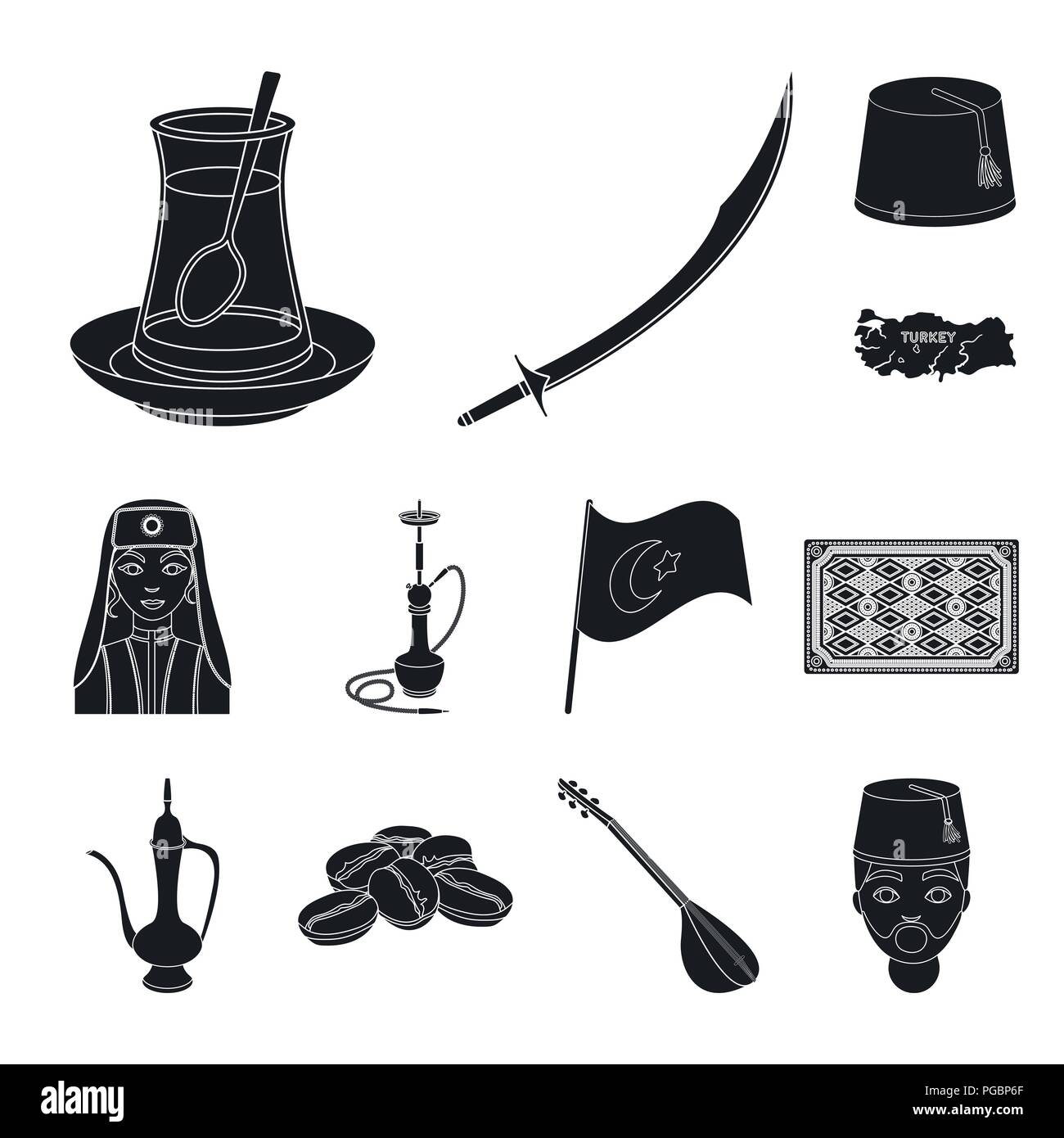 Turkey country black icons in set collection for design.Travel and ...
