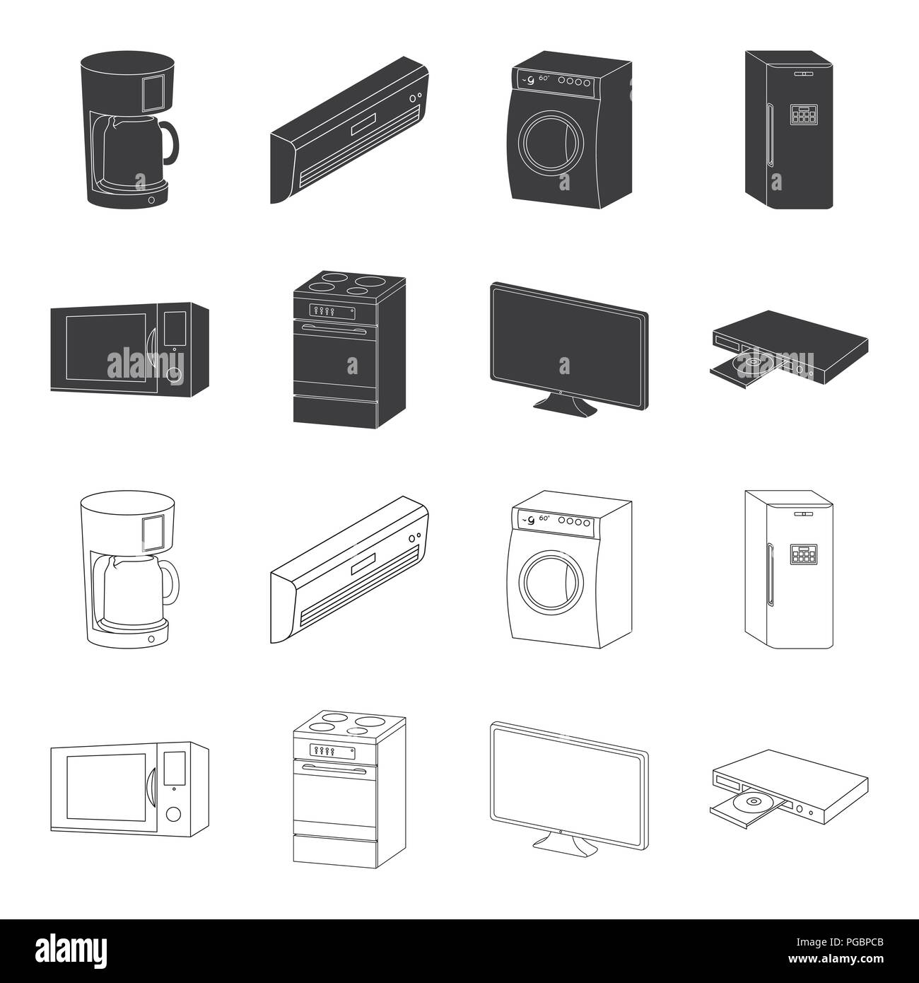Home appliances and equipment black,outline icons in set collection for ...
