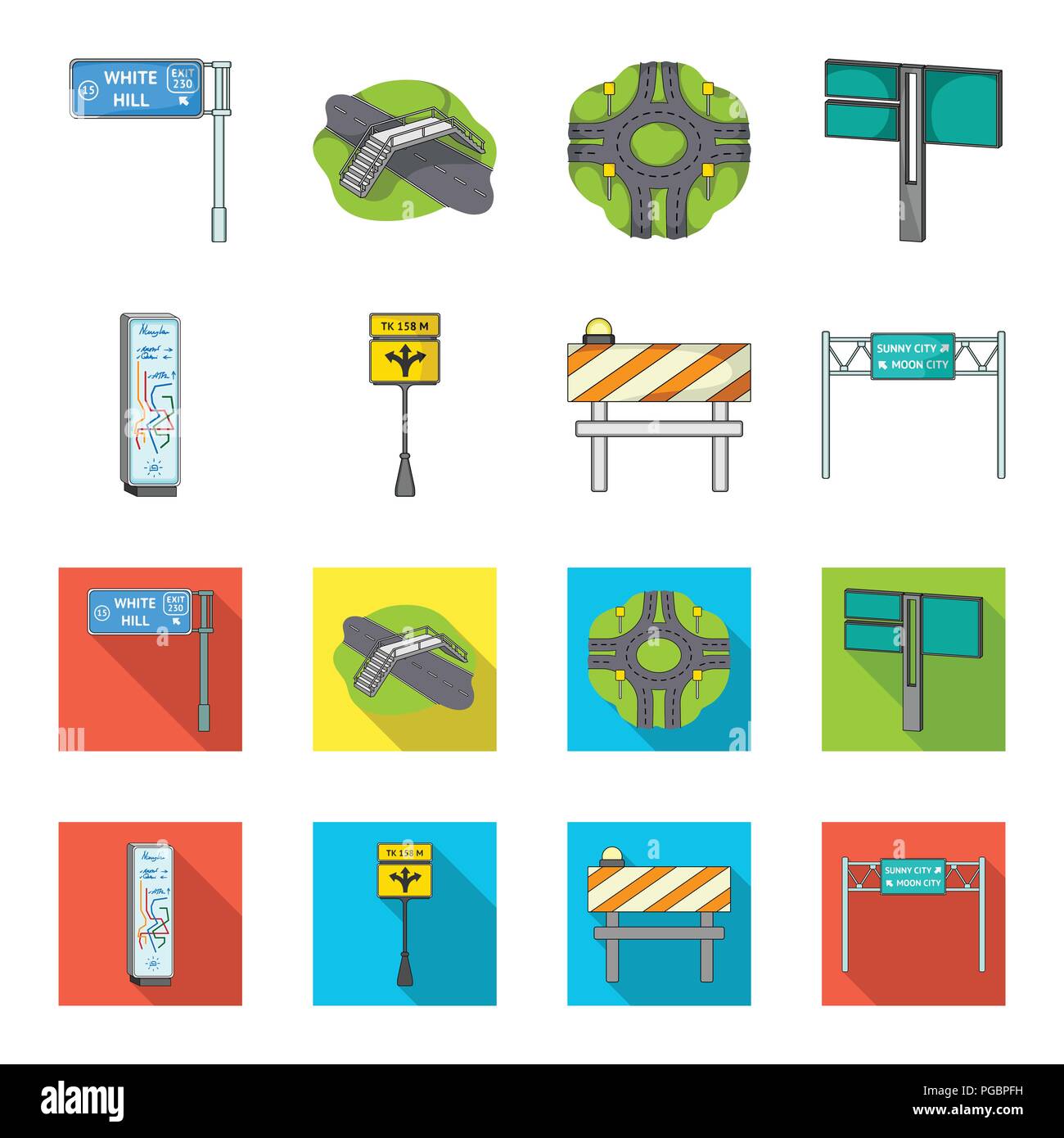 Stands and signs and other icon in cartoon,flat style.Limiters of ...